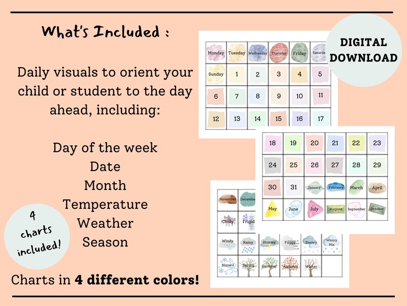 Morning Calendar Visual Schedule Weather Chart & Seasons // - Etsy
