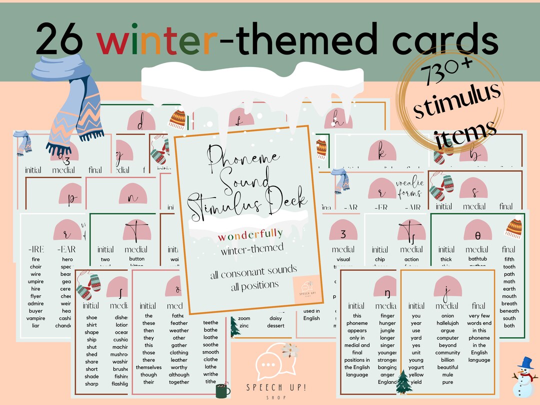 Speech Therapy Articulation Deck, Articulation Cards // Winter Theme ...