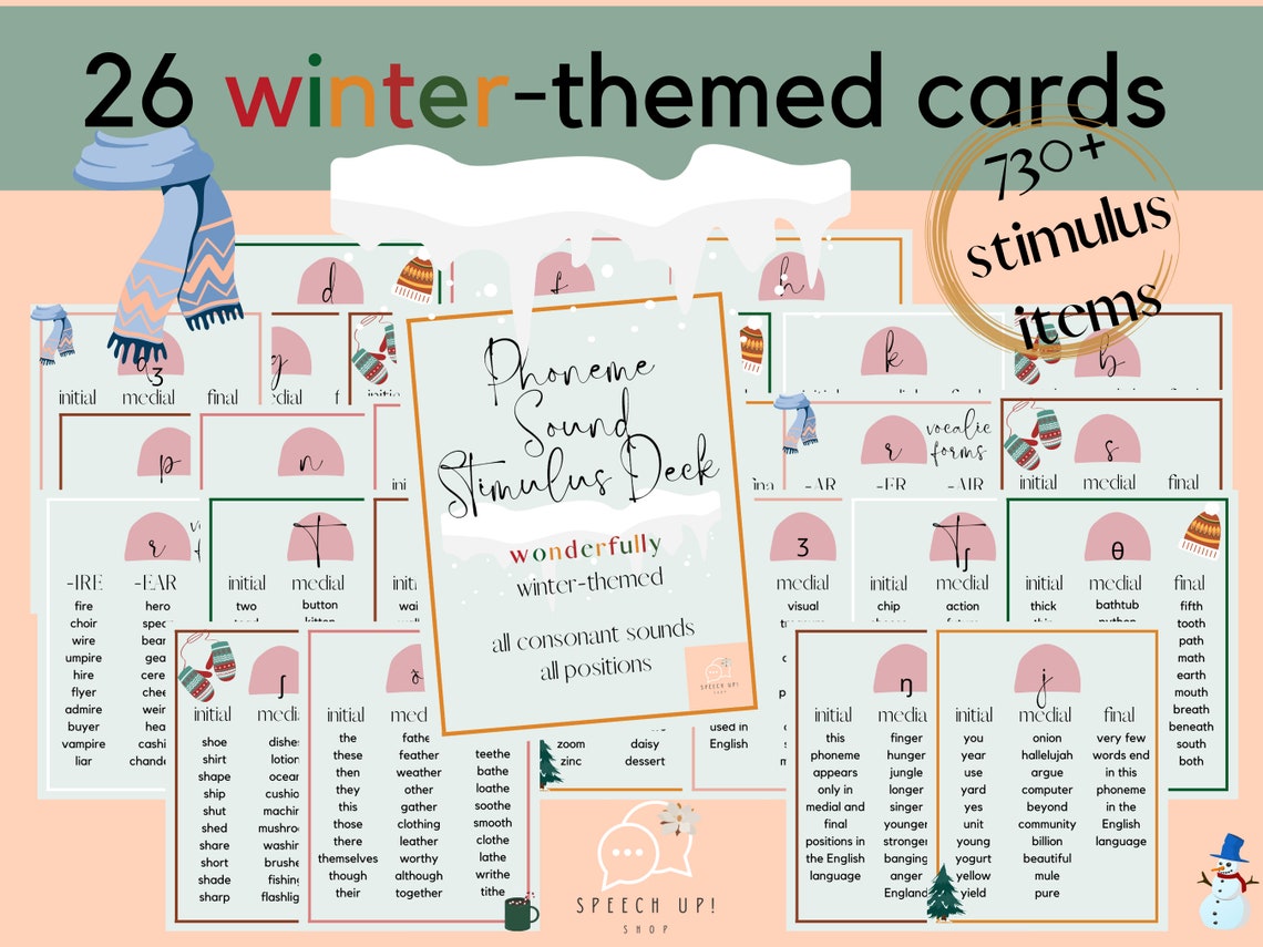 Speech Therapy Articulation Deck, Articulation Cards // Winter Theme ...