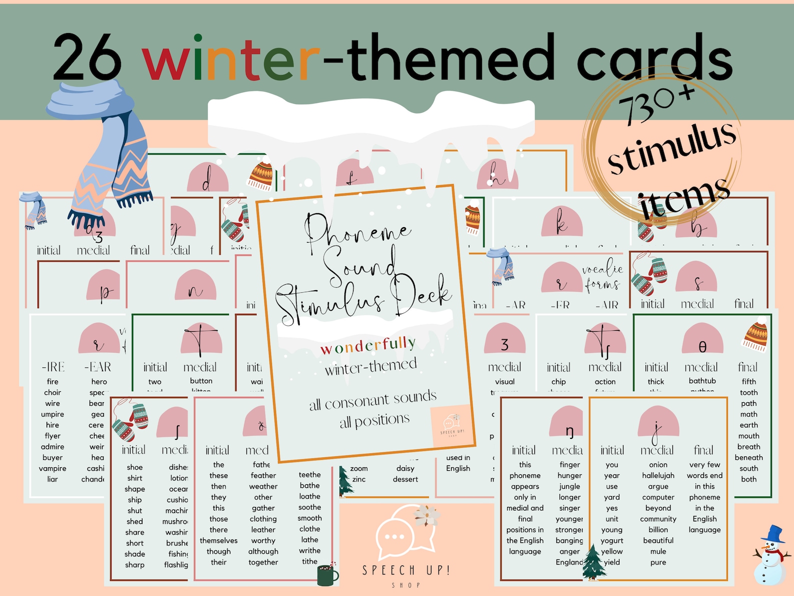 Speech Therapy Articulation Deck, Articulation Cards // Winter Theme ...