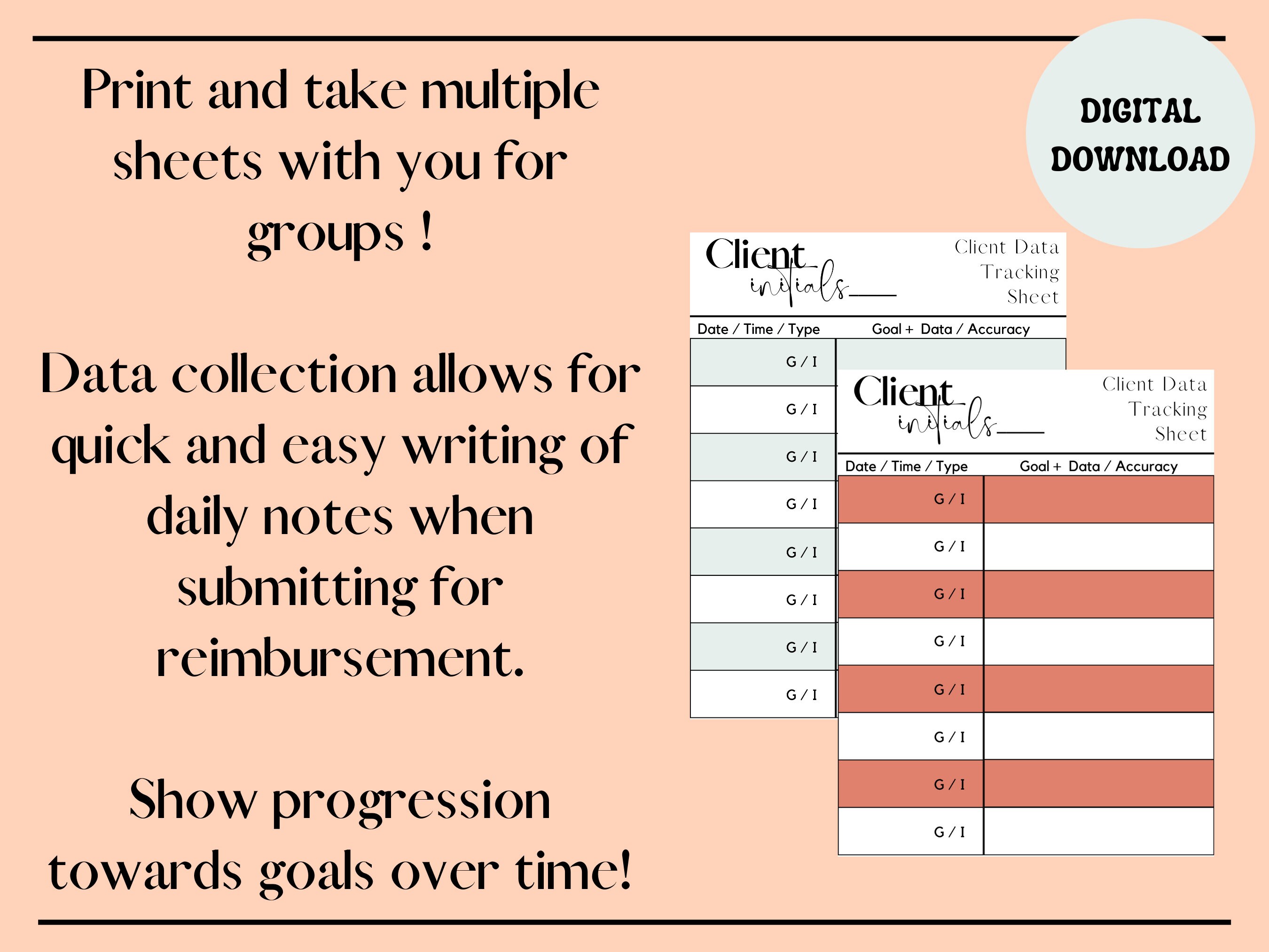 Client Data Sheet // Data Tracking Sheet // Progress Monitoring ...