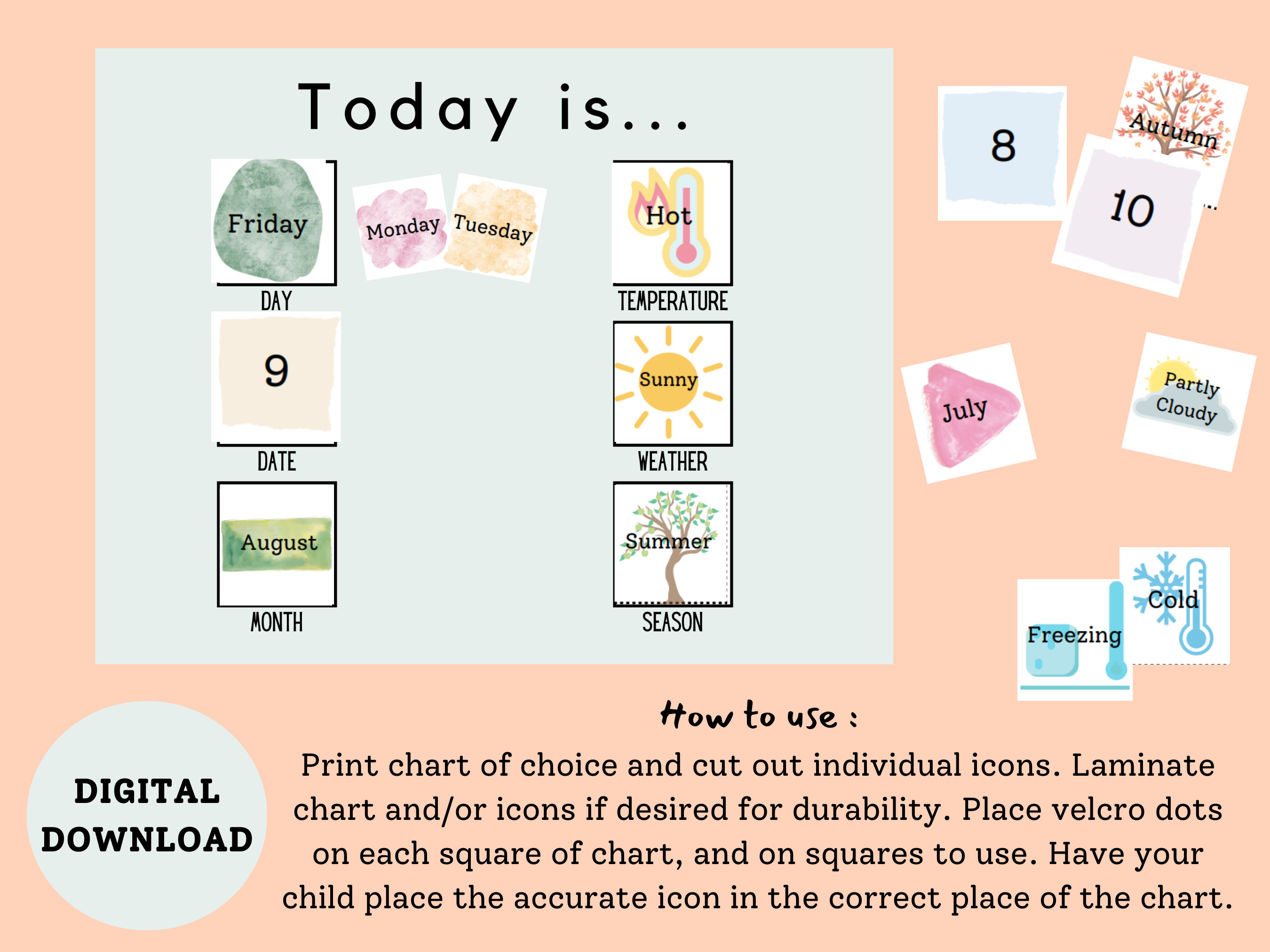 Morning Calendar Visual Schedule Weather Chart & Seasons // - Etsy