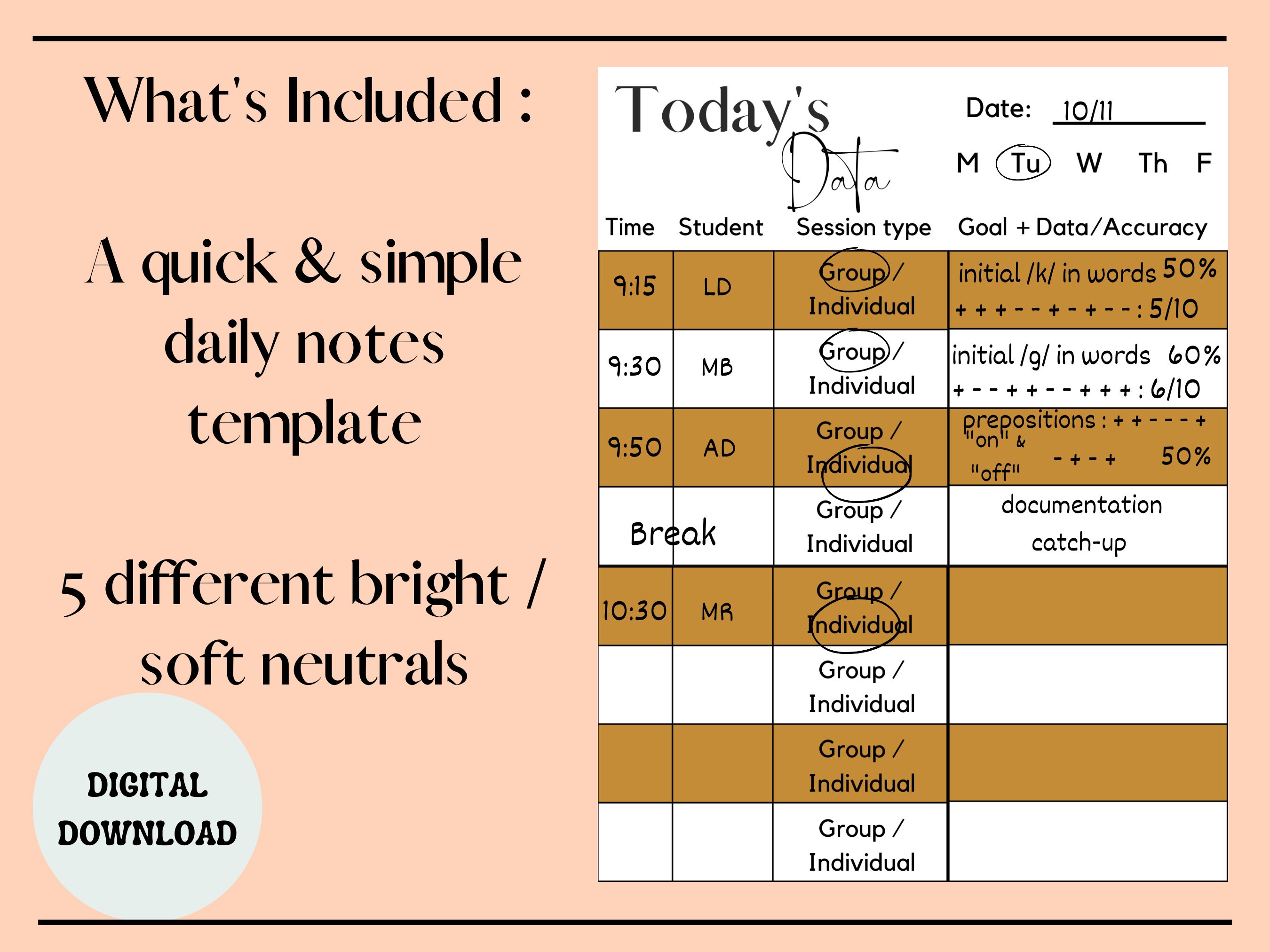 Daily Documentation // SLP, OT, PT, Allied Health // Therapy Notes ...