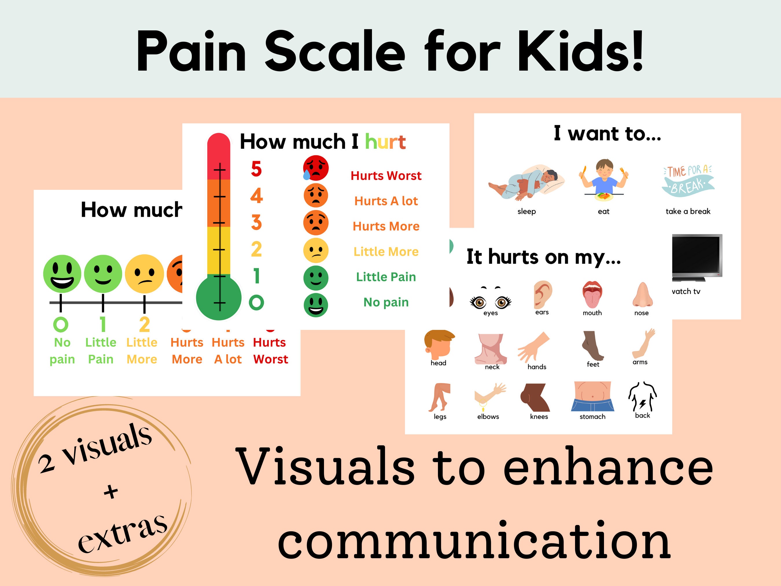 Pain Scale for Kids, Pain Thermometer // Special Needs, Nonverbal ...