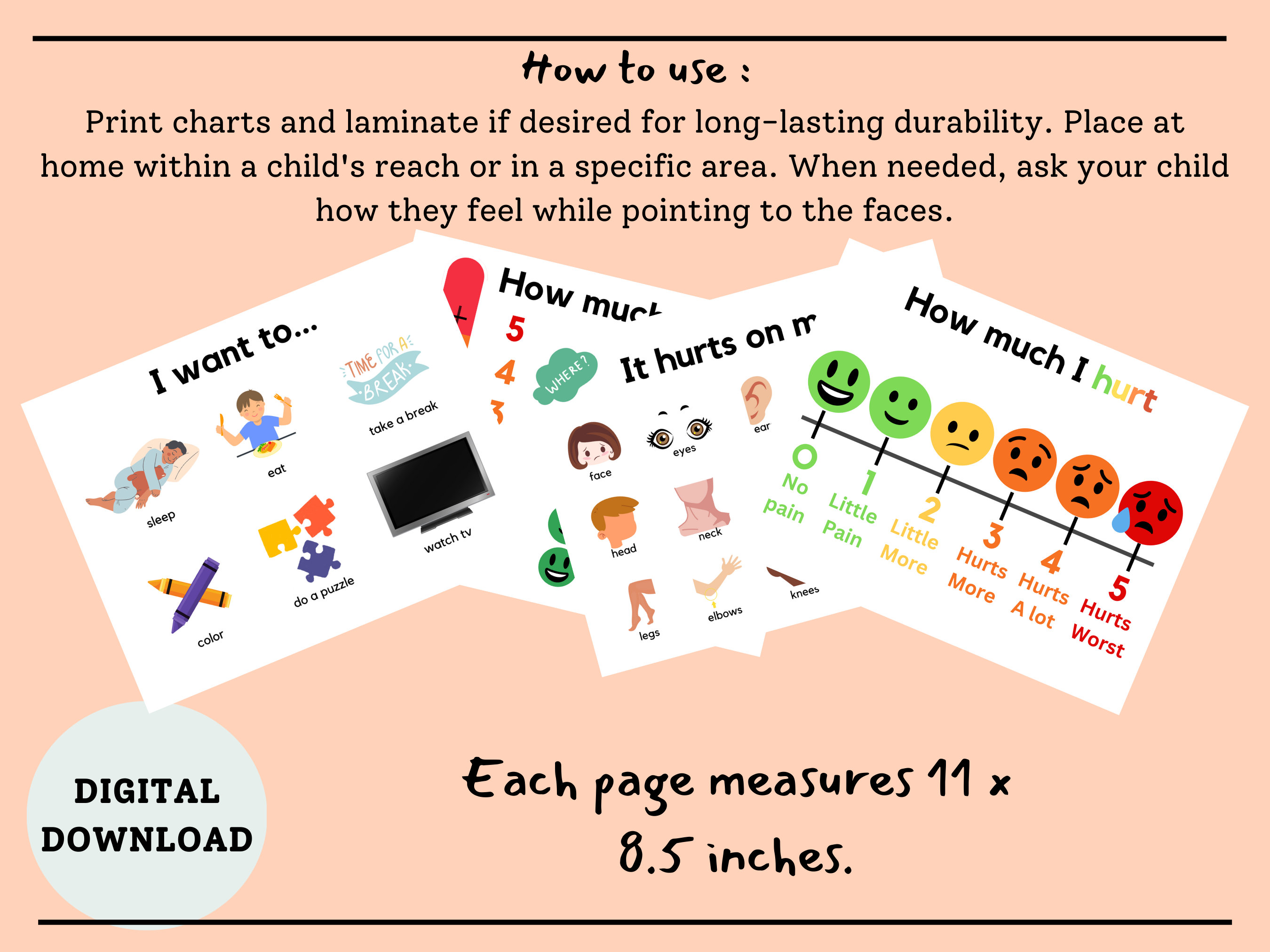 Pain Scale for Kids, Pain Thermometer // Special Needs, Nonverbal ...