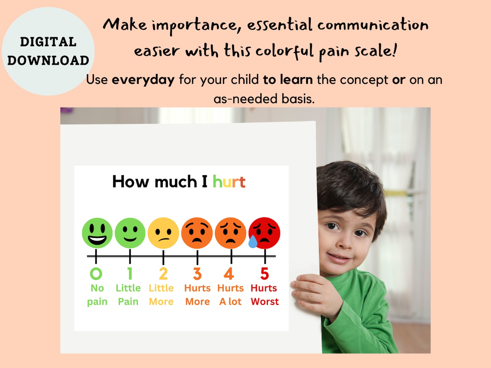 Pain Scale for Kids, Pain Thermometer // Special Needs, Nonverbal ...