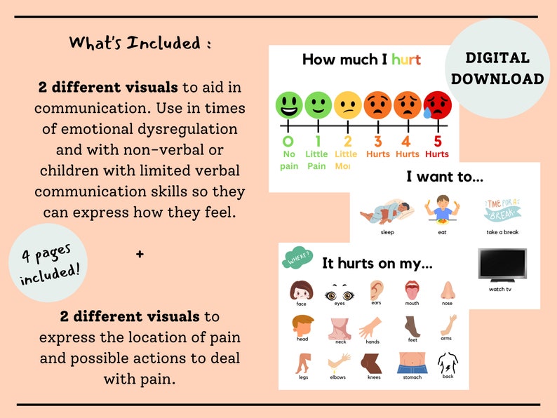 Pain Scale for Kids, Pain Thermometer // Special Needs, Nonverbal ...