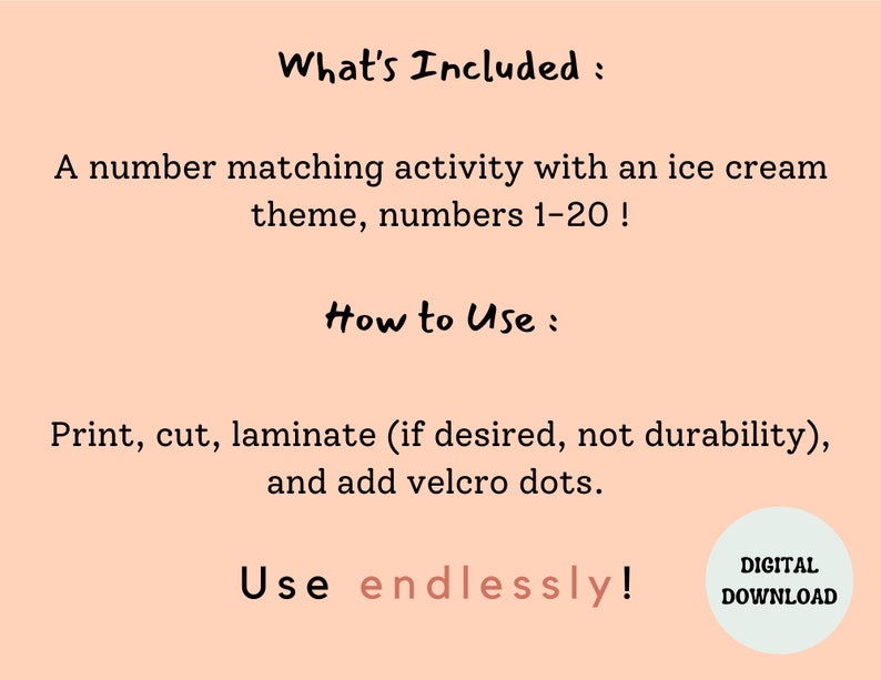 Ice Cream Themed Number Matching Numbers 1-20 Early - Etsy