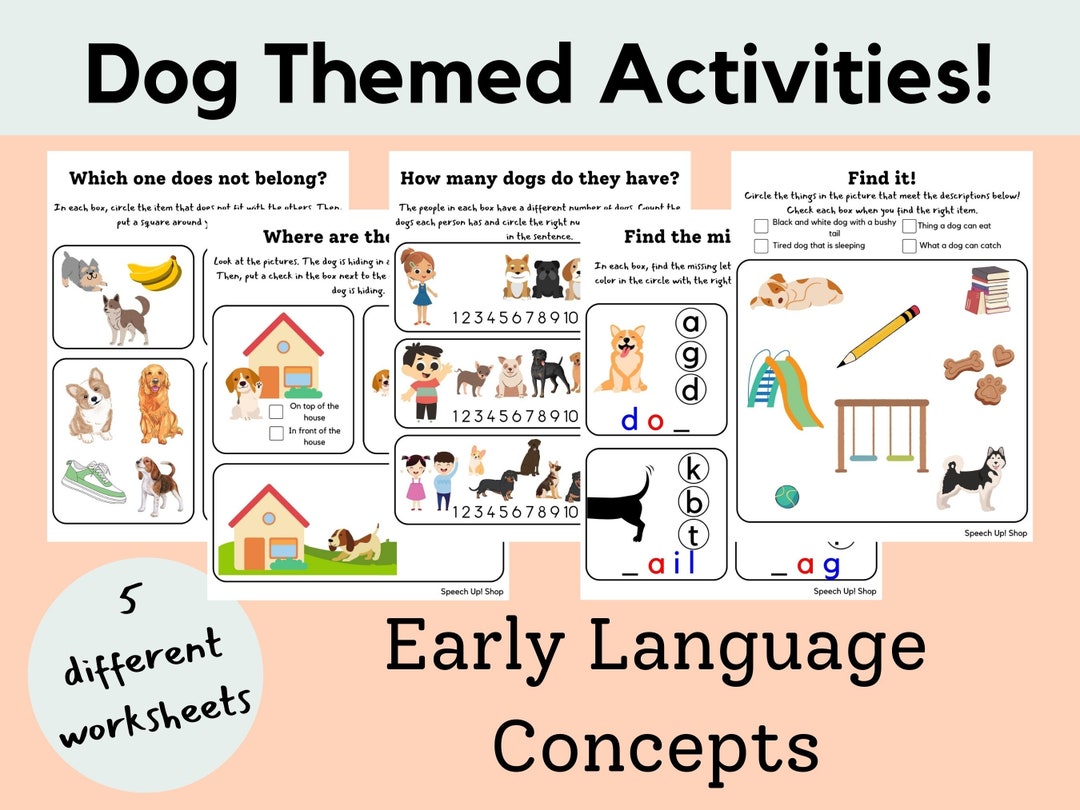Dog Themed, Early Language Worksheets // Speech Therapy Materials ...
