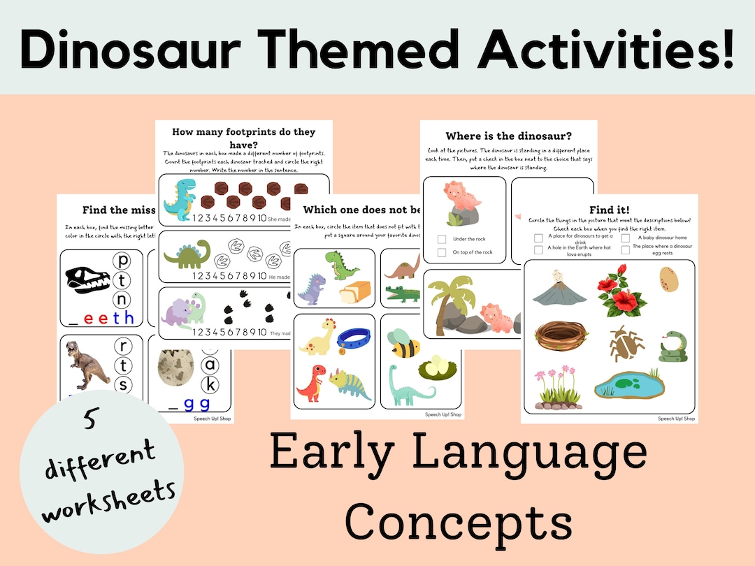 Dinosaur Themed, Early Language Concepts Worksheets // Speech Therapy ...