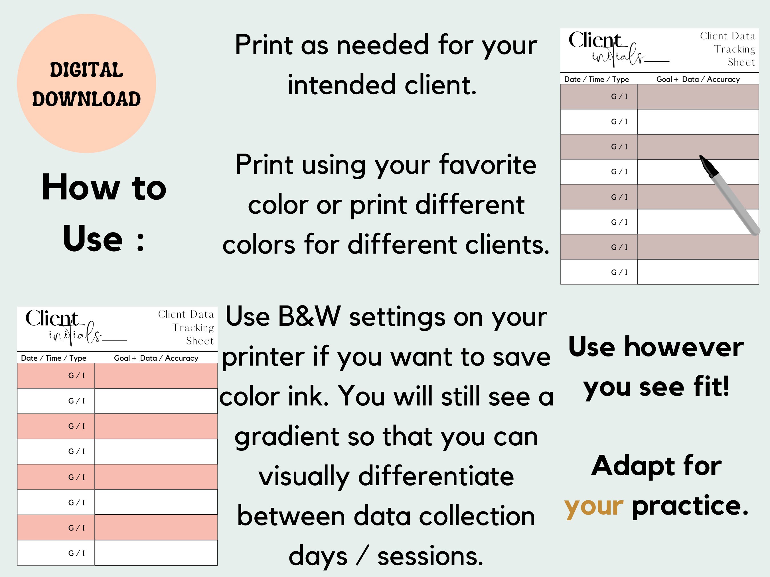 Client Data Sheet // Data Tracking Sheet // Allied Health // SLP, OT ...