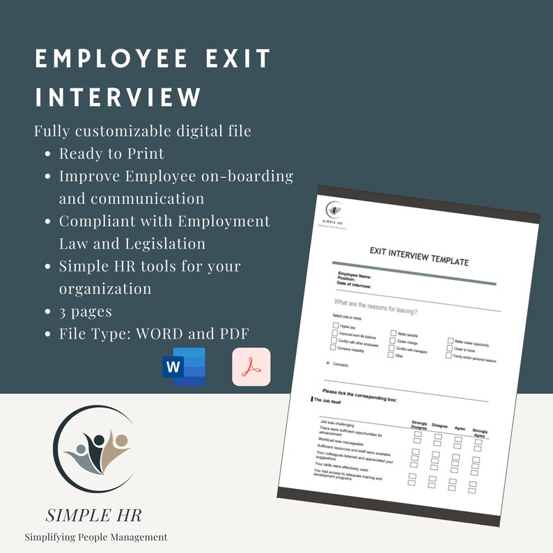 Employee Exit Interview Human Resources HR Tools and Templates - Etsy