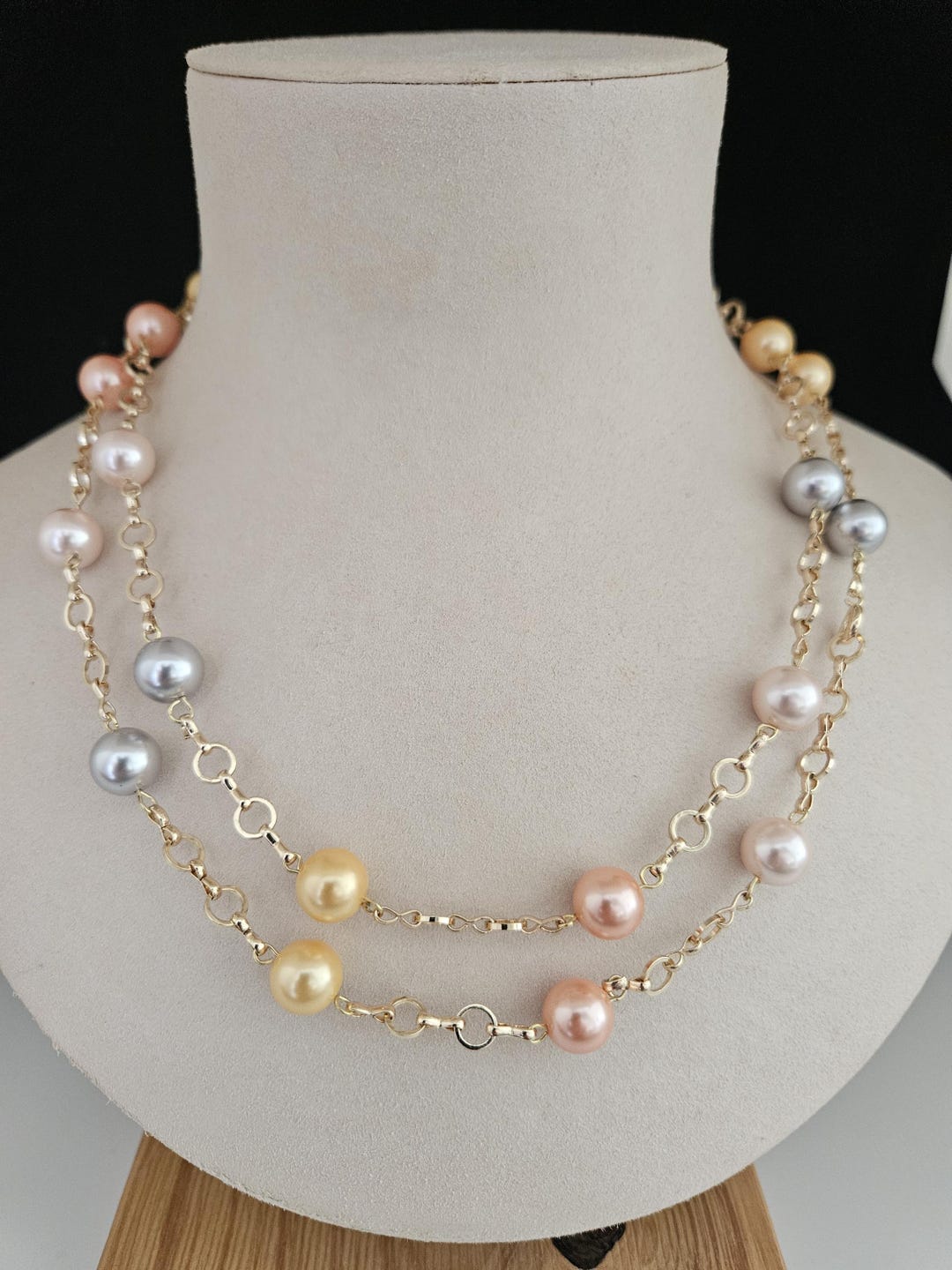 Swarovski Crystal Pearl Long Necklace 18k Gold Plated Chain, Long 98 Cm ...