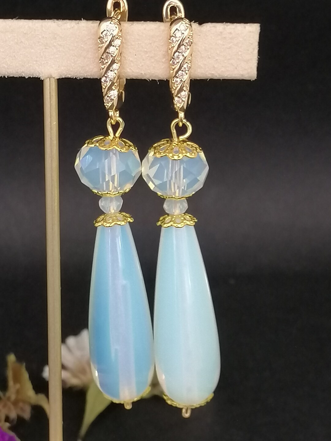 Opalite Gold Teardrop Earrings Crystal Earrings Dangle Earrings Crystal ...