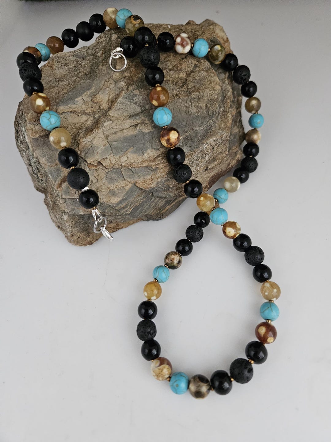 Gemstone Men's Necklace, Men's Beaded Necklace, Unique Handmade Boho ...