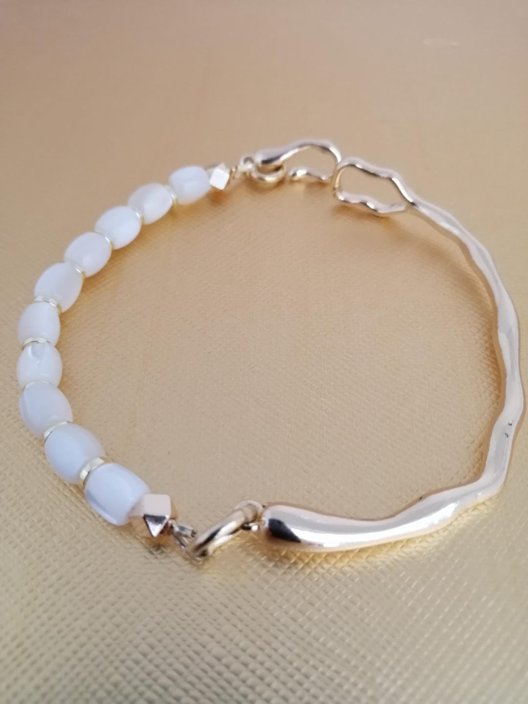 Natural White Shell Bracelet, Natural Trochus Bracelet, Gold Plated ...