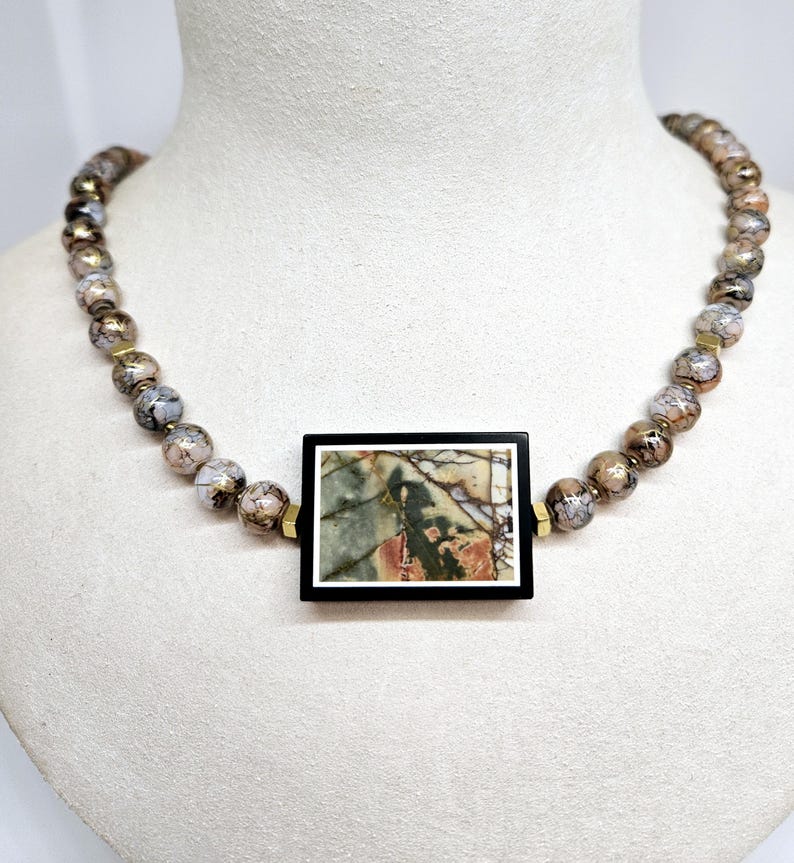 Multicolor Picasso Jasper Intarsia Pendant Necklace: Gemstone Beaded ...