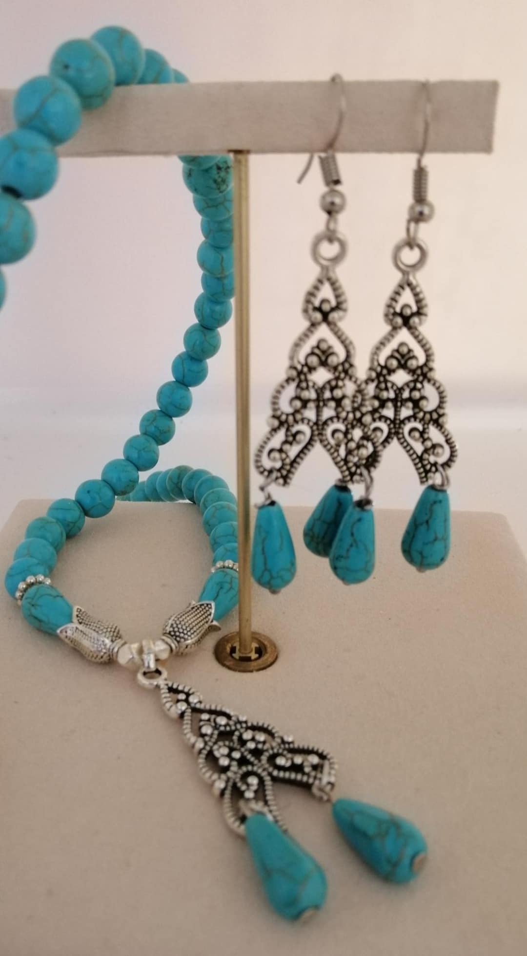 Turquoise Necklace, Turquoise Set, Gemstone Necklace and Earrings ...
