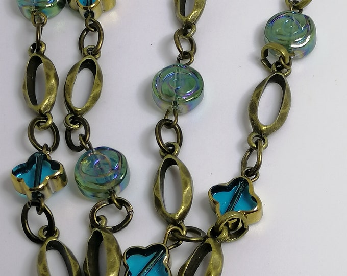 Antique Bronze Long Crystal Necklace: Bohemian Beaded Style - Etsy