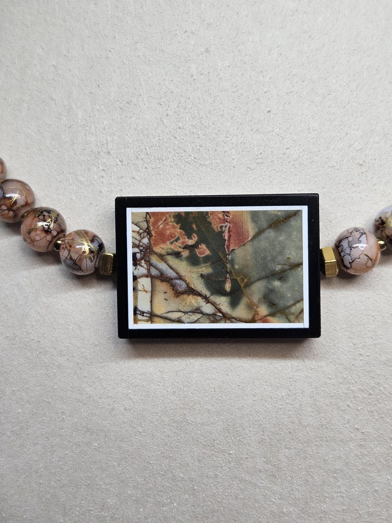 Multicolor Picasso Jasper Intarsia Pendant Necklace: Gemstone Beaded ...