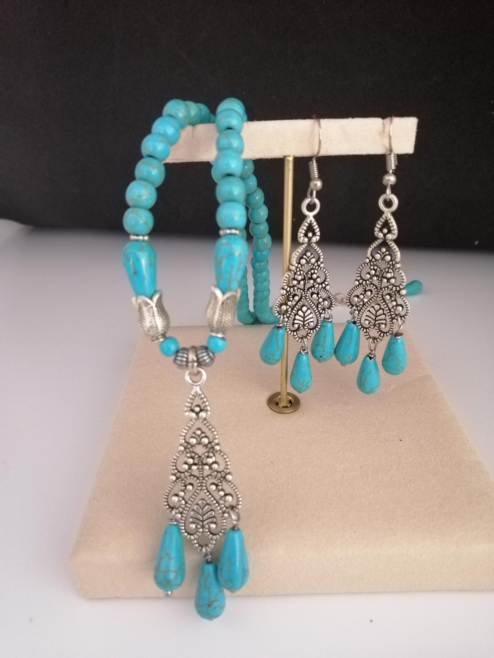 Turquoise Necklace, Turquoise Set, Gemstone Necklace and Earrings ...