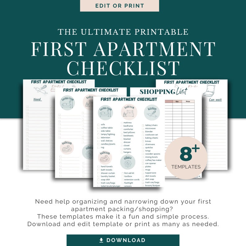 First Apartment Checklist Printable, New Home Essentials, House Moving ...
