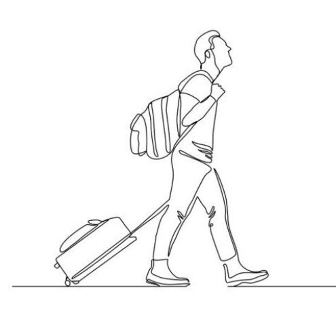 Continuous Line Drawing of Traveler Man With Luggage. Single One Line ...