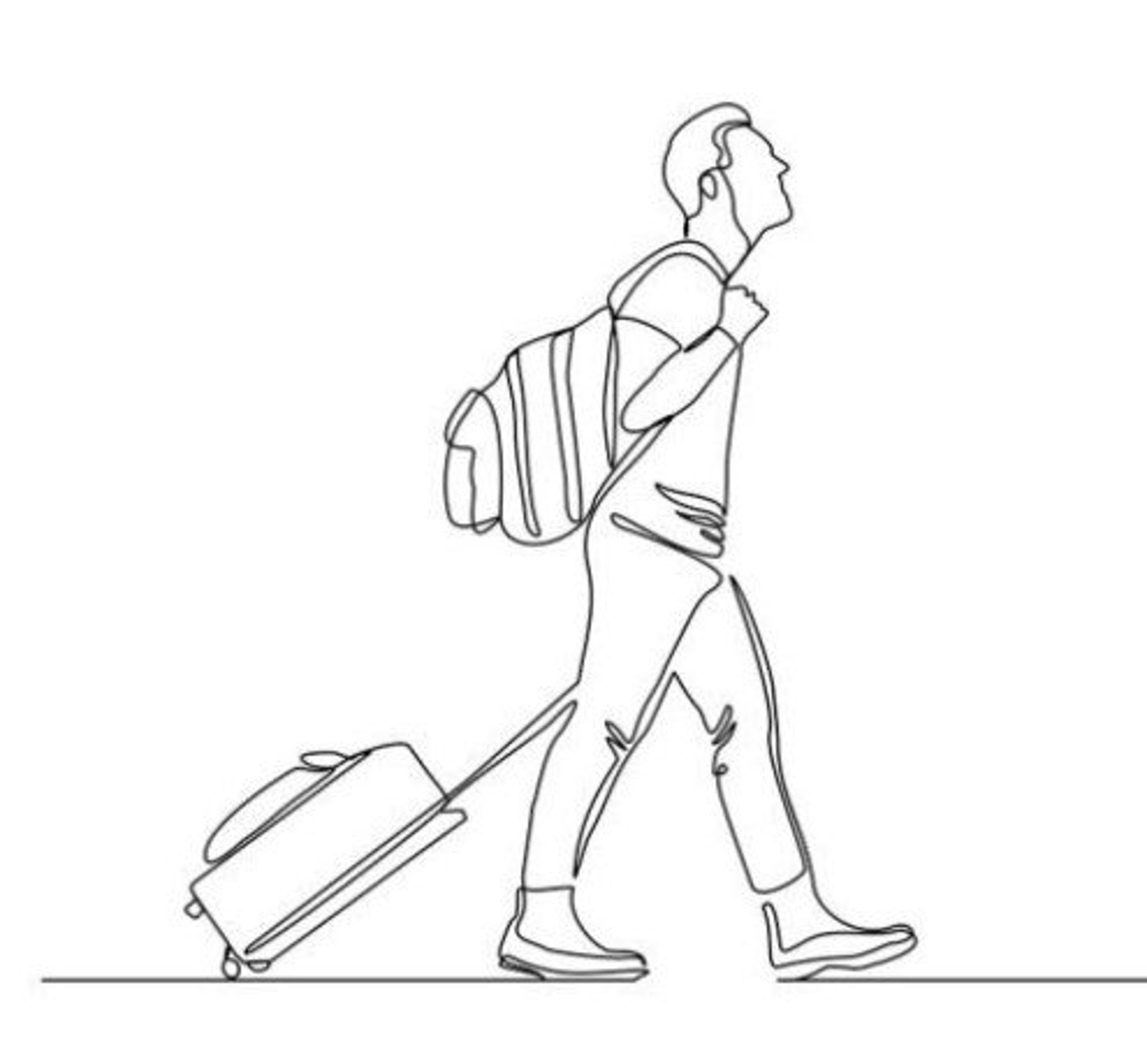 Continuous Line Drawing of Traveler Man With Luggage. Single One Line ...