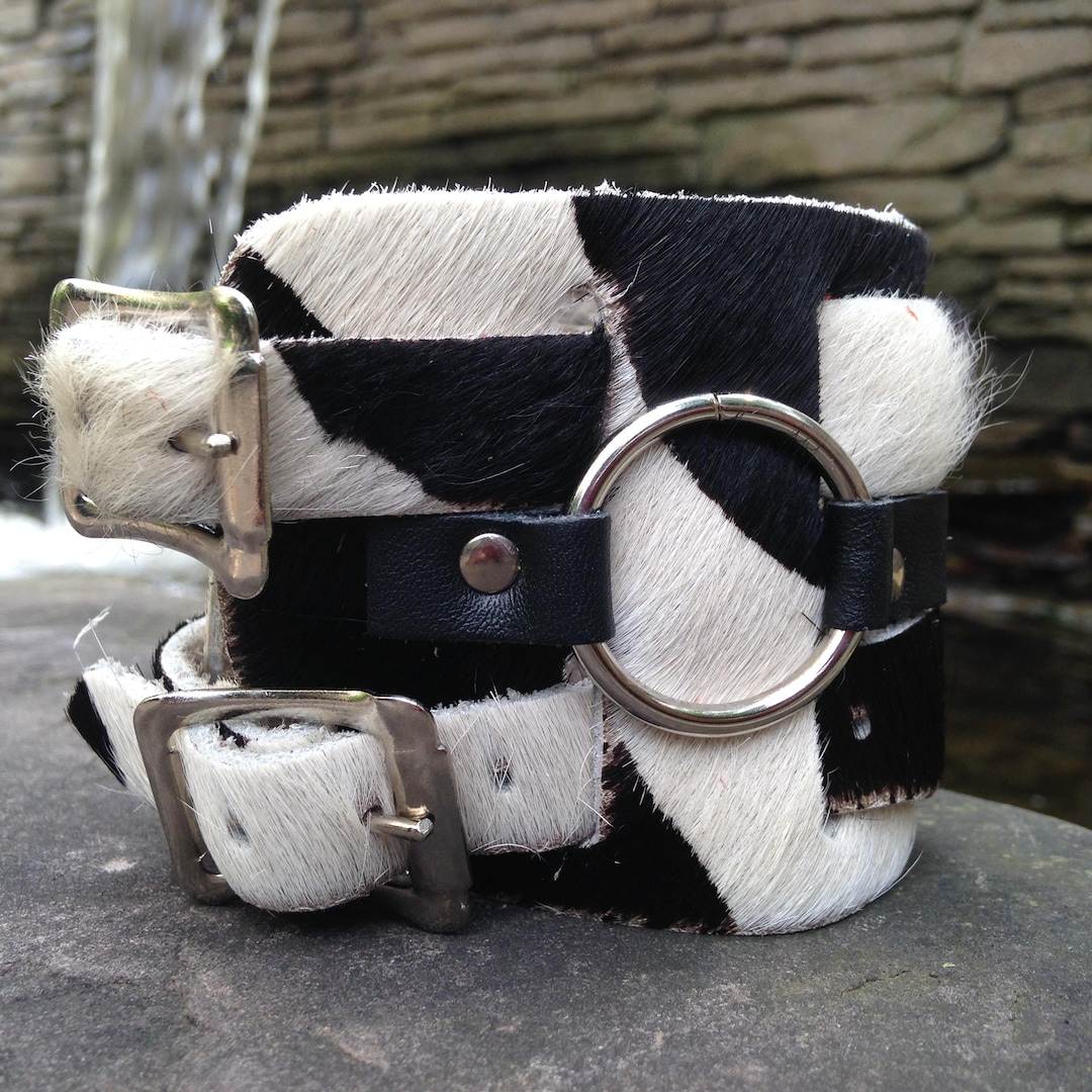 Black & White Cowhide Double Strap Bracelet - Etsy