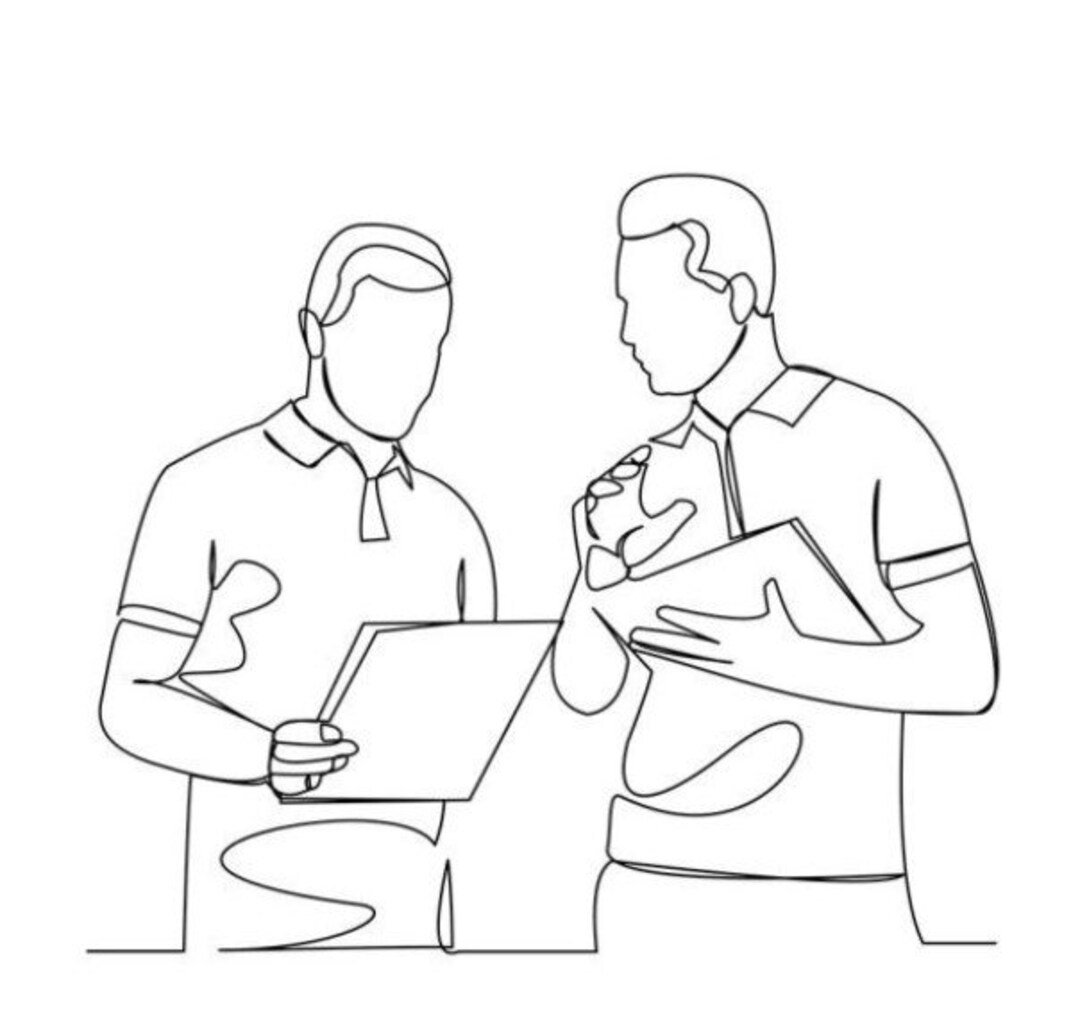Continuous Line Drawing of Two Businessman Talking and Discuss About ...