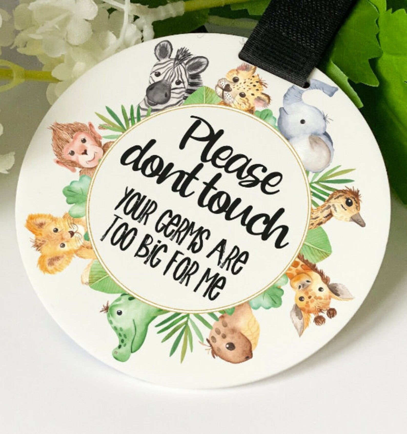 Baby Sign Jungle Safari Animals Lion Do Not Touch the Baby Germs Pram ...