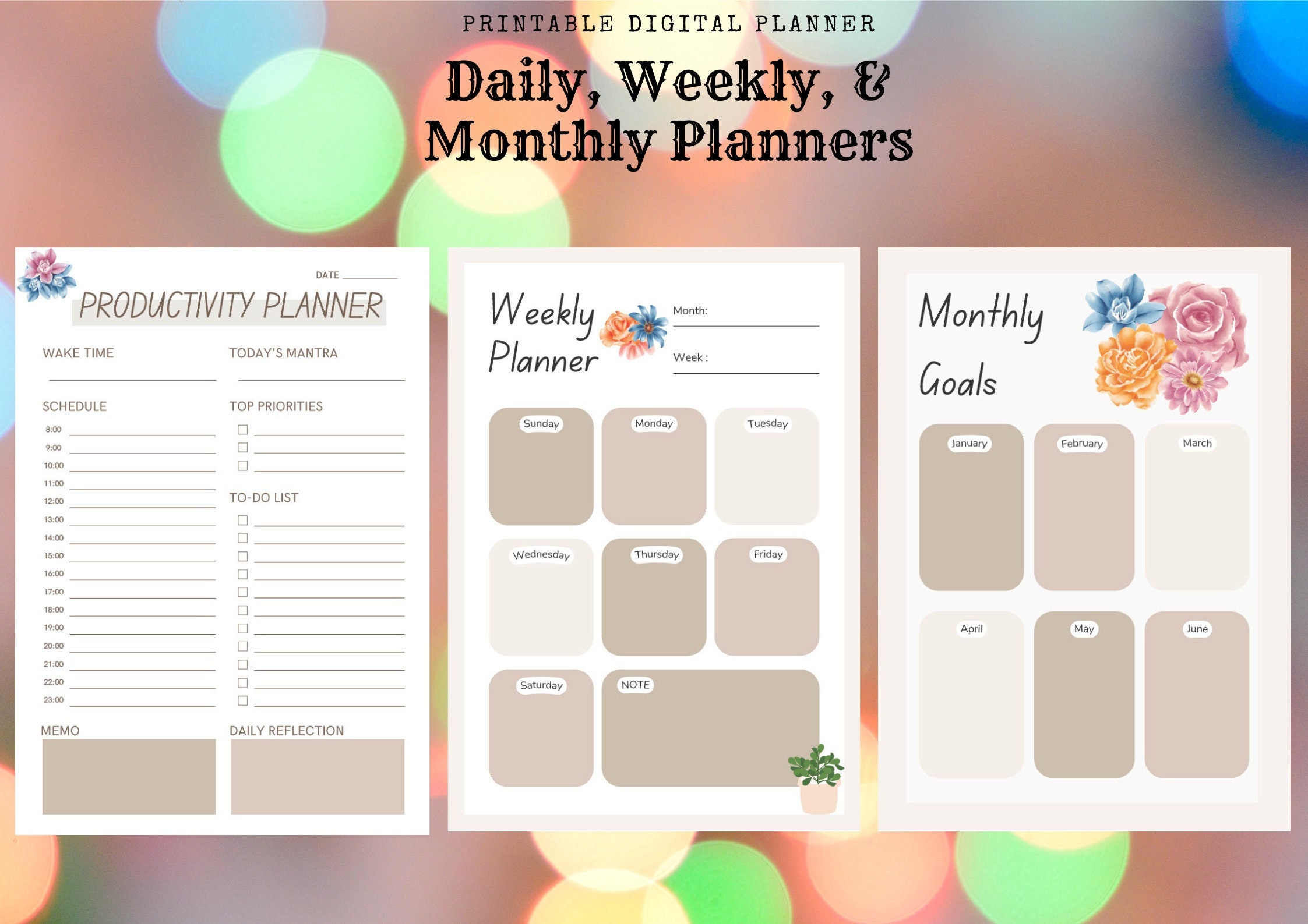 Monthly Planner, Weekly Planner, Productivity Planner, Digital ...