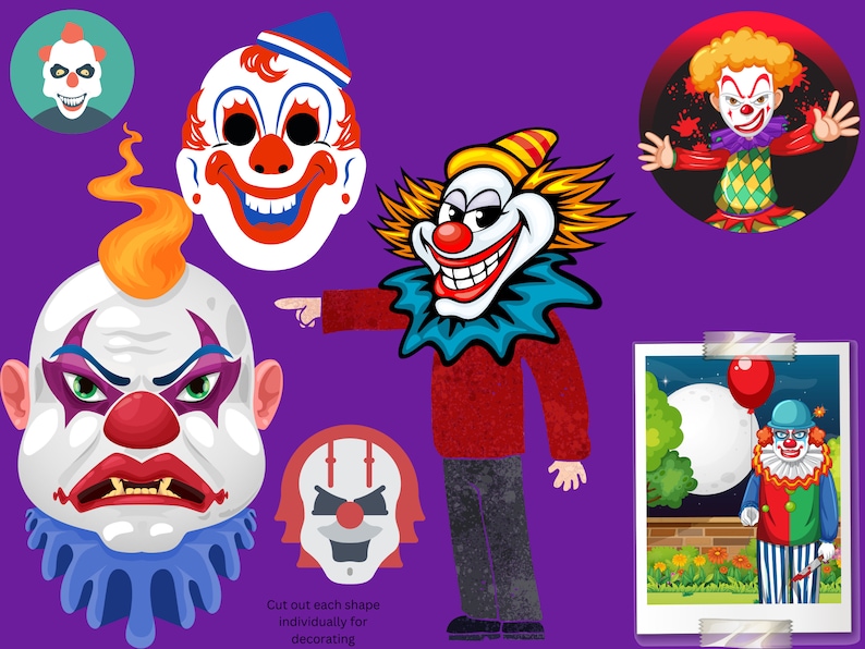 Halloween Scary Clown Printables – Cut Out Decorations (digital ...