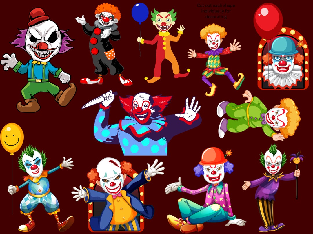 80+ Halloween Print and Cut Out Decorations - Scary Clowns for School ...