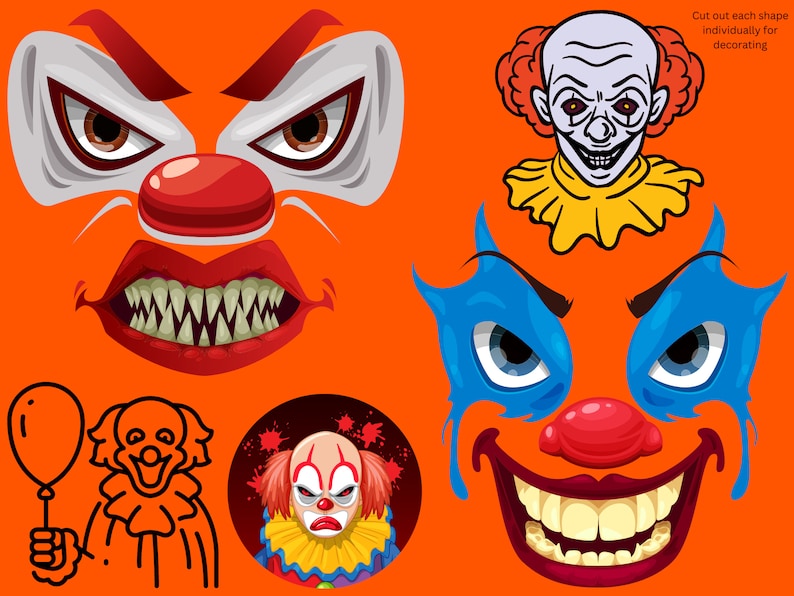 Halloween Scary Clown Printables – Cut Out Decorations (digital ...