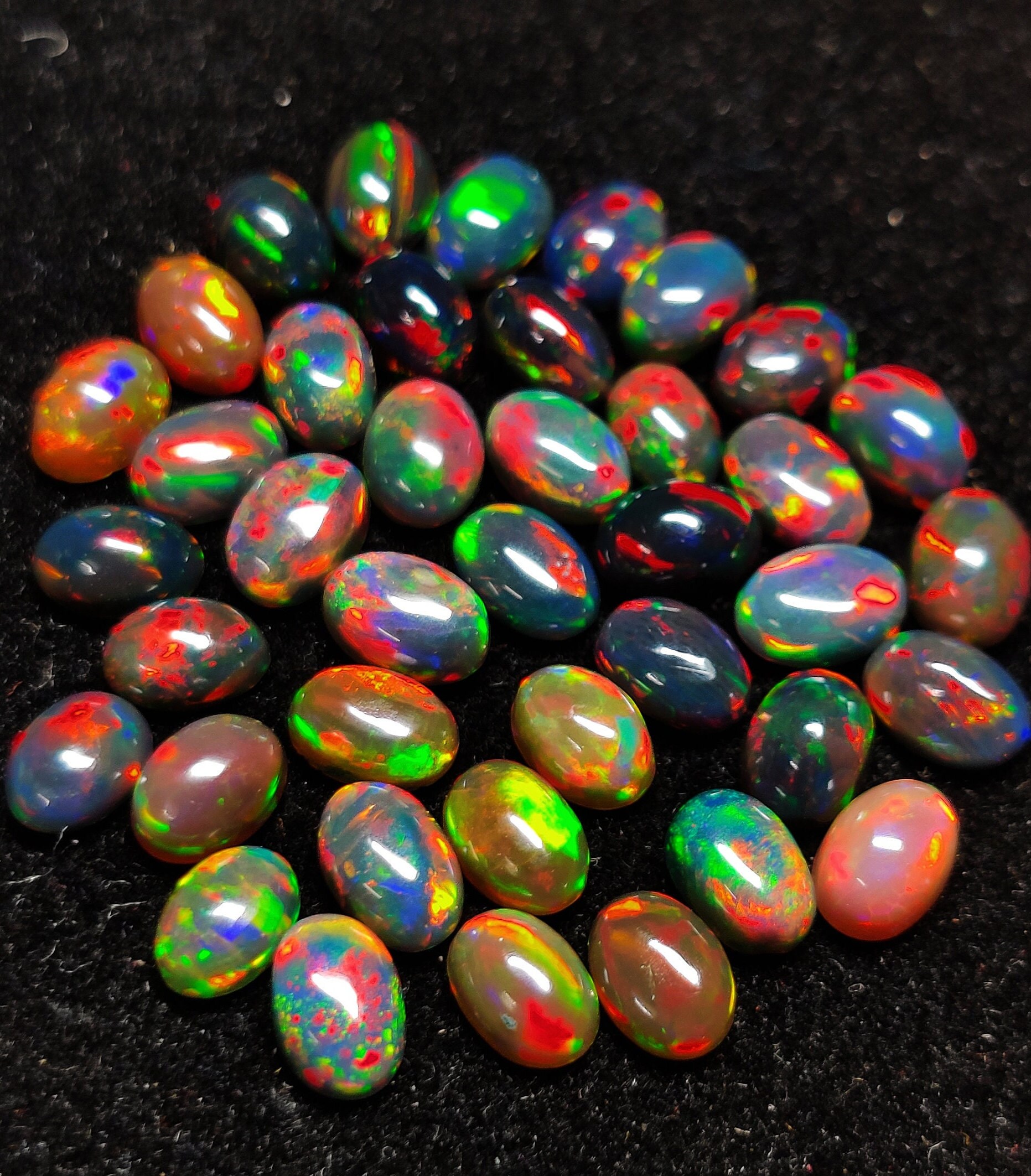 AAA Top Quality Natural Black Opal Cabochon 7x5mm Lot Multi Fire Opal ...