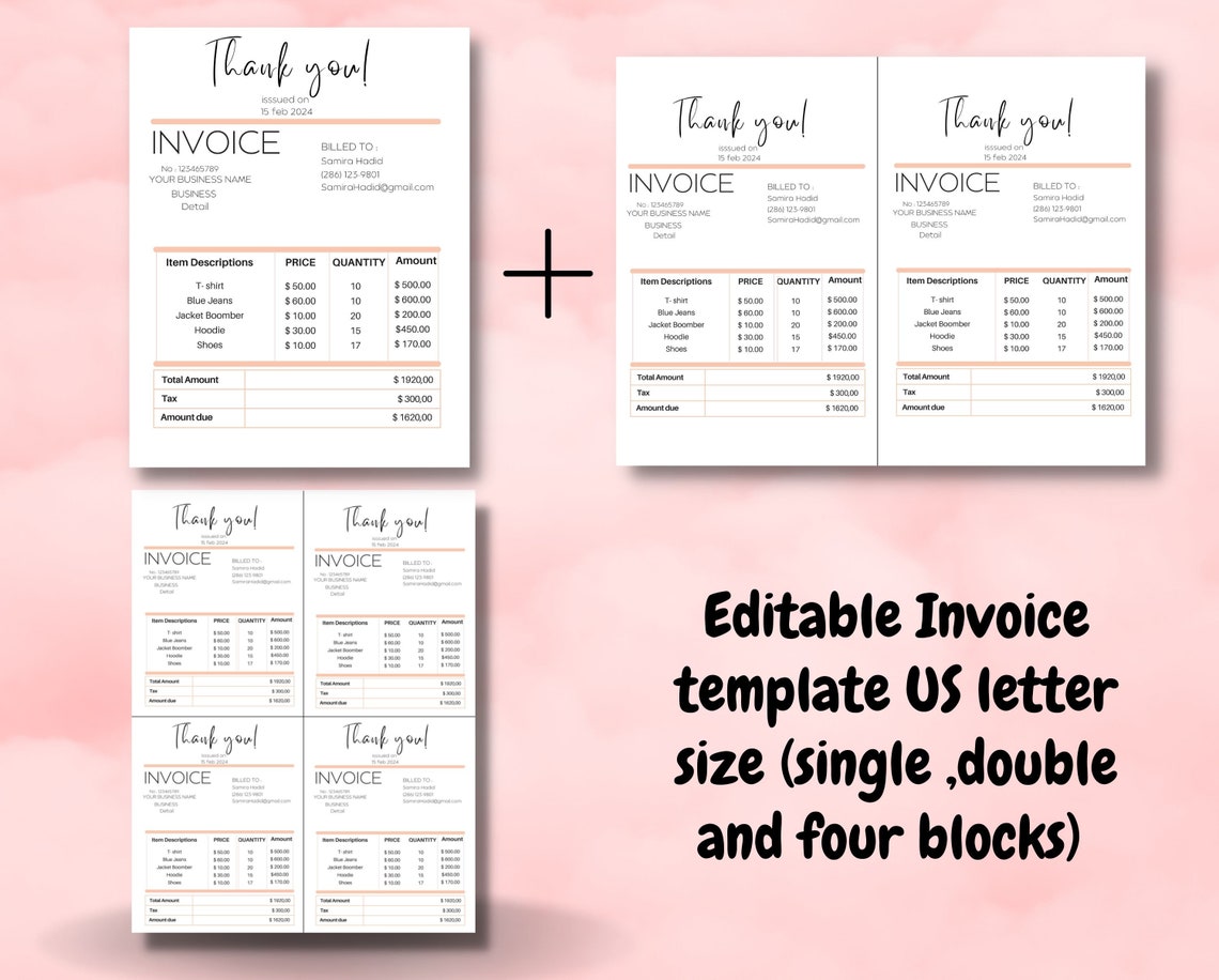 PINK INVOICE Editable Template Printable WORD Doc/canva - Etsy