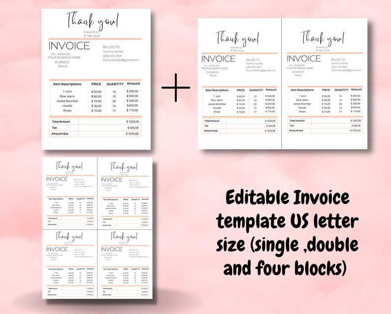 PINK INVOICE Editable Template Printable WORD Doc/canva - Etsy
