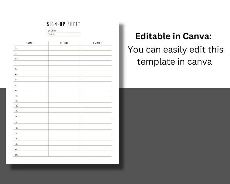 Editable Sign up Sheet, Event Sign Up, Club Sign Up, Sign up Template ...