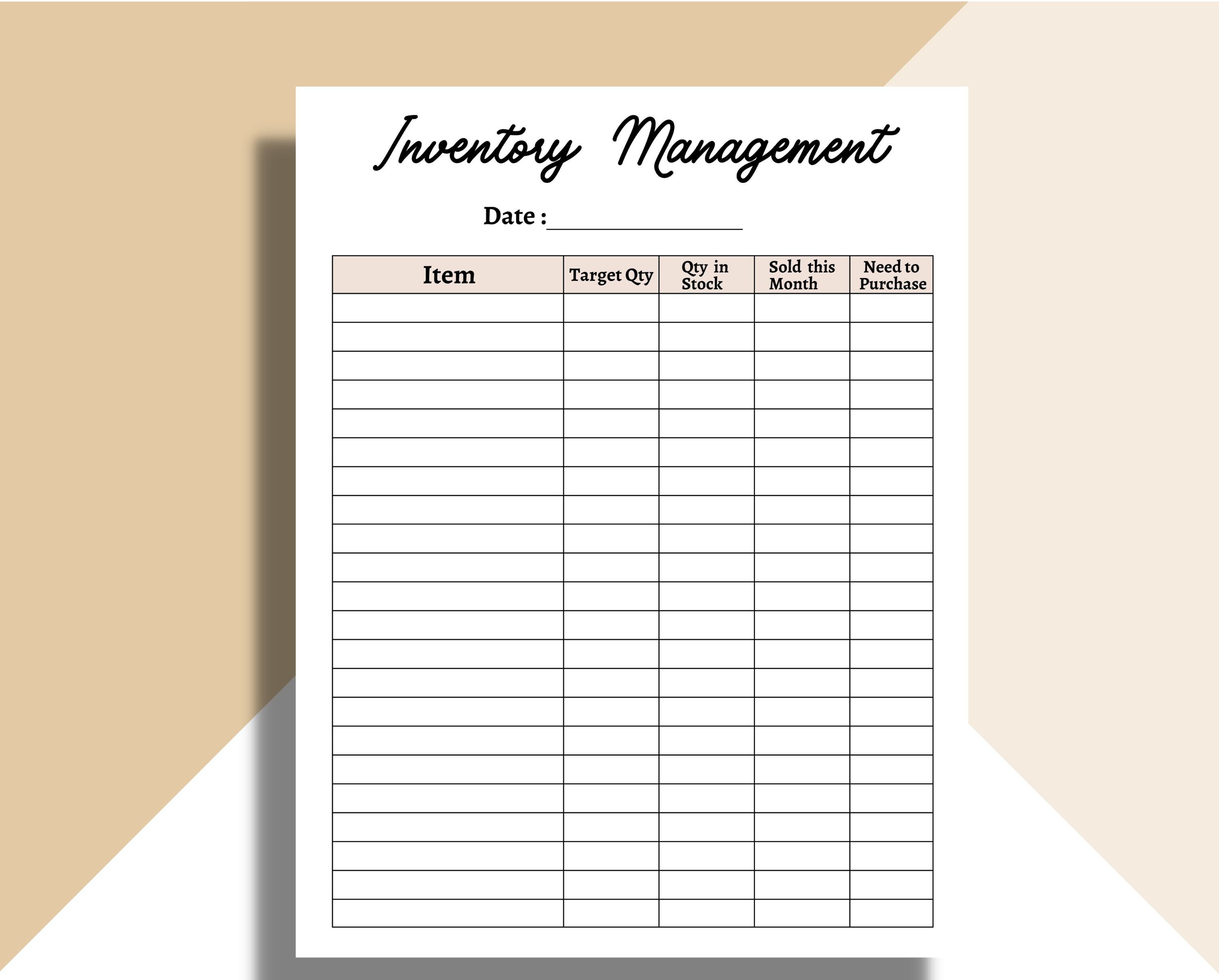 Inventory Managment Form, Inventory Sheet,inventory Checklist Organizer ...