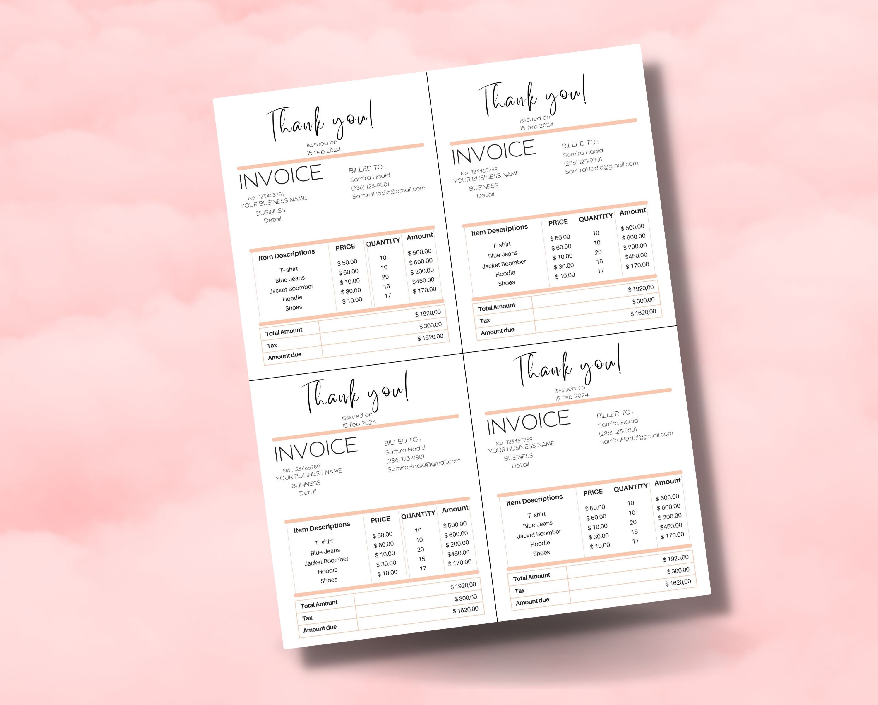 PINK INVOICE Editable Template Printable WORD Doc/canva - Etsy