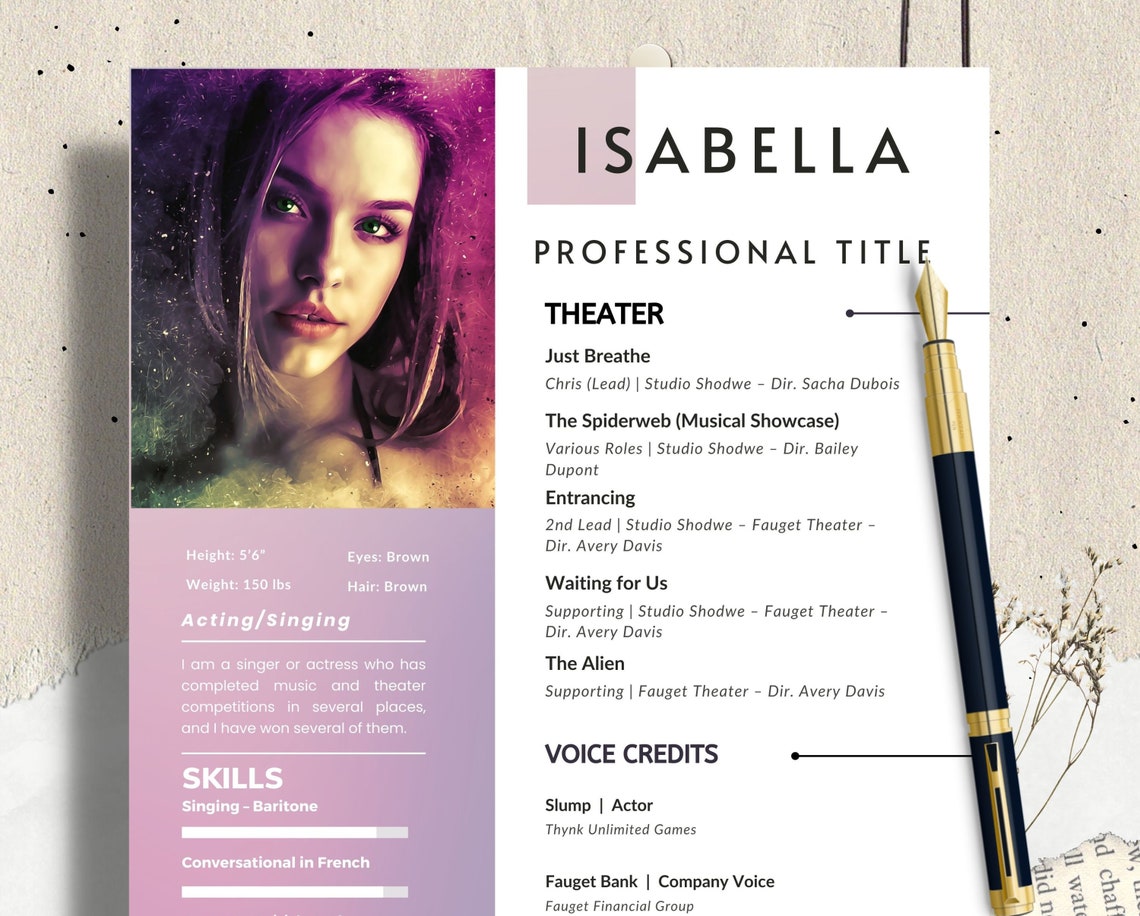 Actress & Actor Resume Template With Photo for Word, Acting Resume ...
