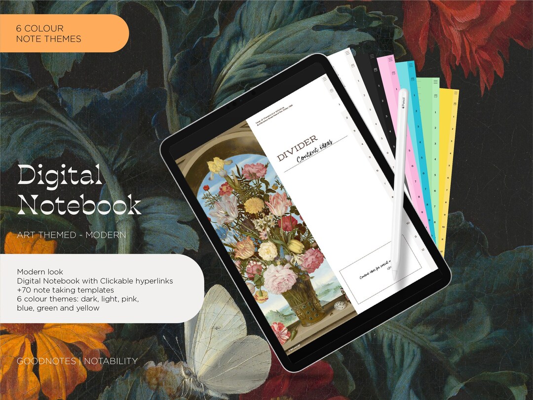 Digital Notebook | Hyperlinked | FINE ART MODERN Theme | 12 Dividers ...