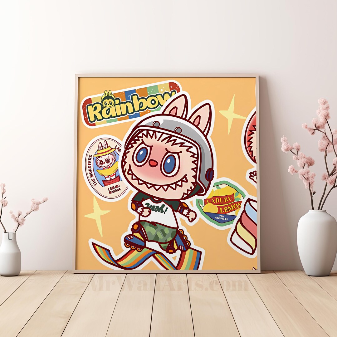 Rainbow Skating Labubu Poster, Labubu the Monster Decor, Labubu Wall ...