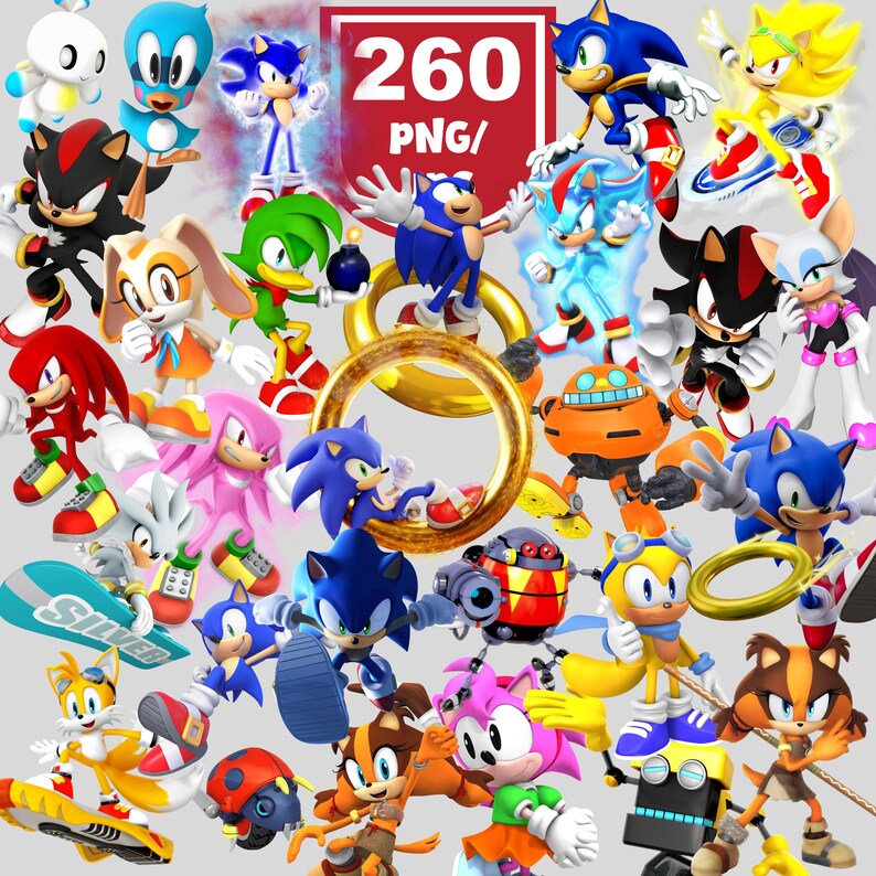 Paquete de 260 imágenes PNG de Sonic the Hedgehog, 260 diseños únicos ...
