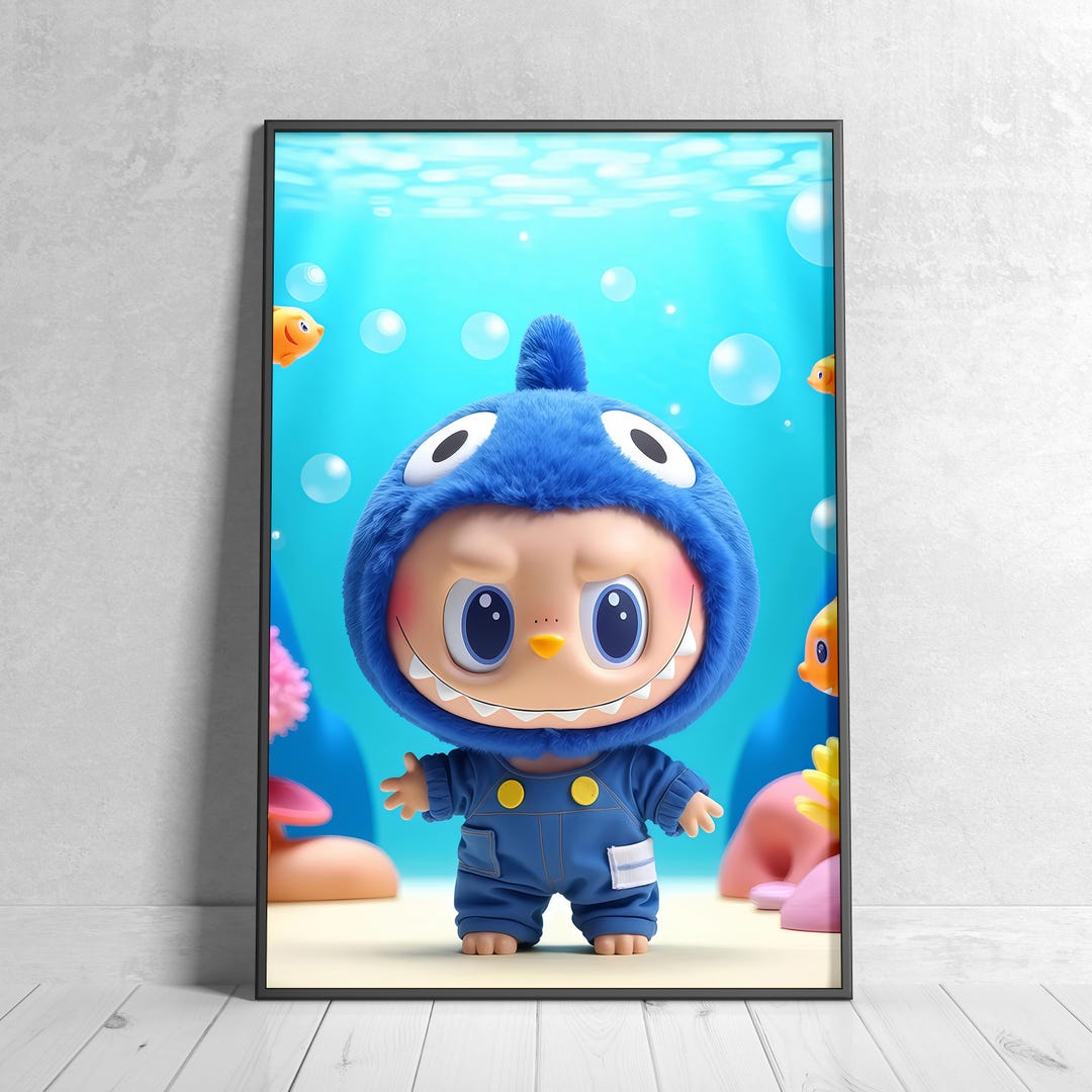 Baby Shark Labubu Prints for Nursery Decor Vibrant Prints Vintage Wall ...