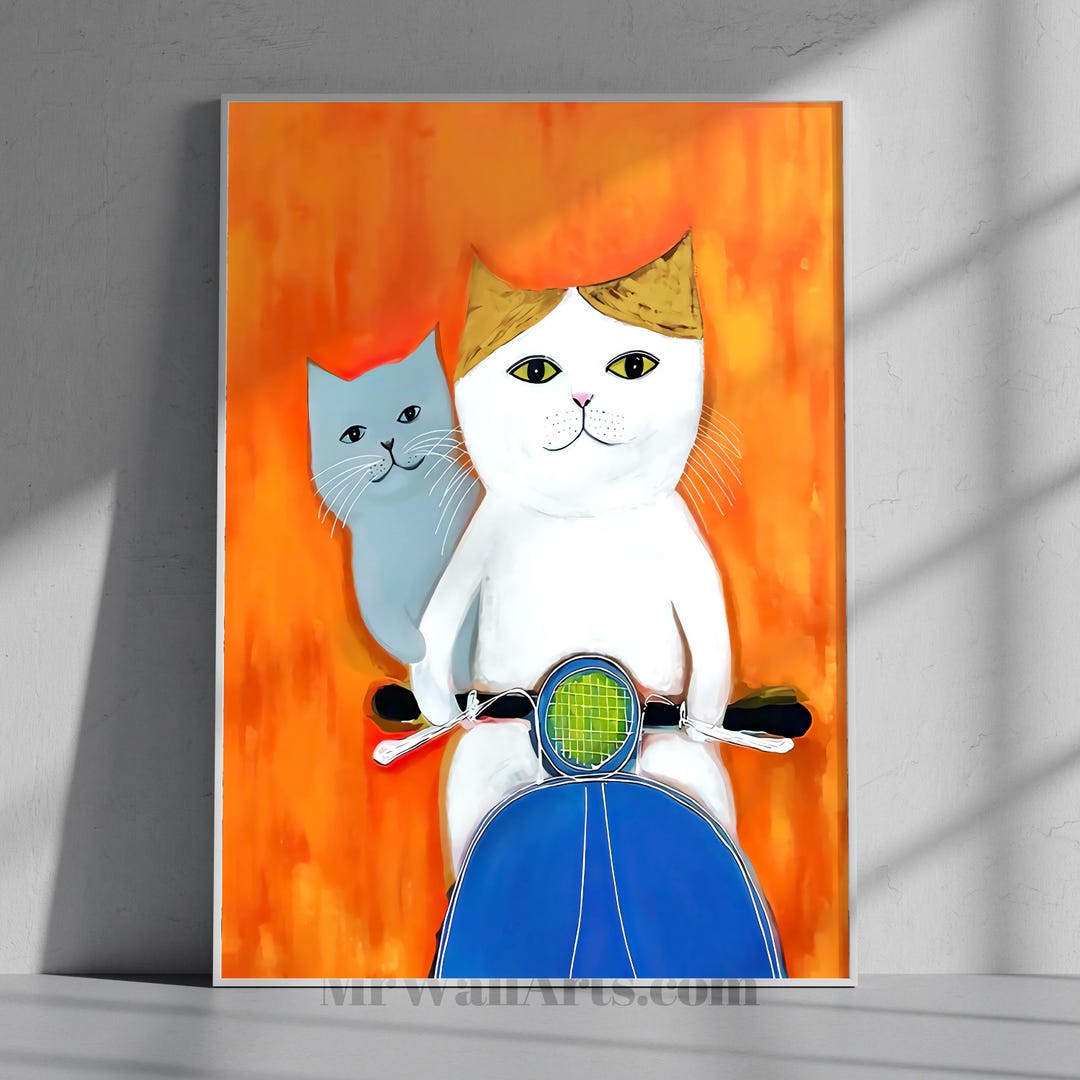 Monet Cats Bikers Print, Claude Monet Cat Poster, Funny Bright Cats Art ...