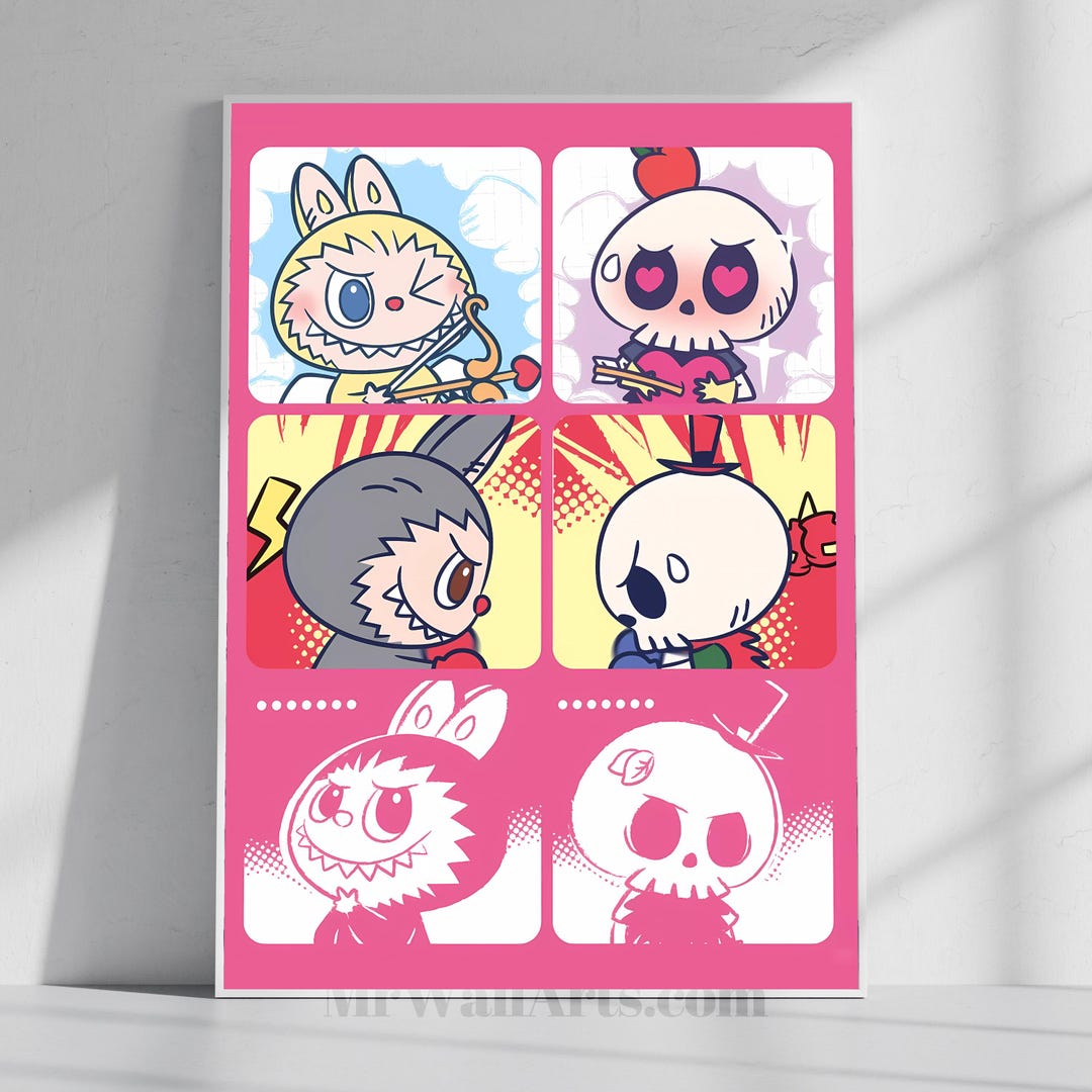 Labubu and Lover Tycoco Pink Poster, Labubu the Monster Decor, Labubu ...