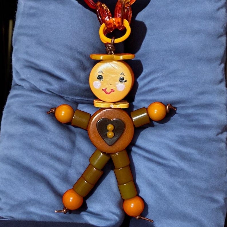 Articulated Bakelite Necklace, Girl With Heart and Flower: Upcycled ...