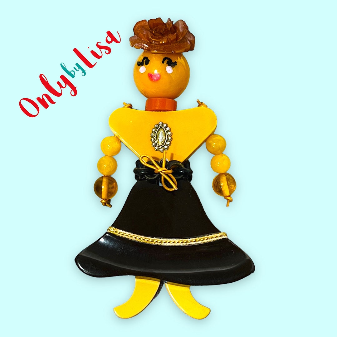 Articulated Girl With Carved Bakelite Rose Hat, Cribtoy Style Figural ...